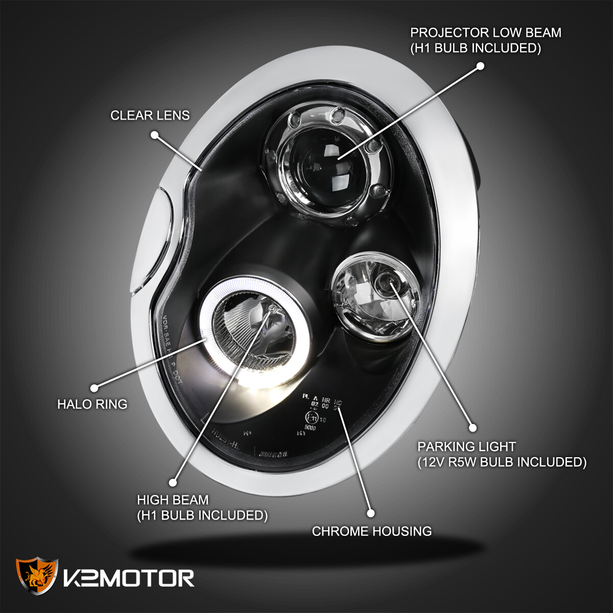 Black Fits 2002-2006 Mini Cooper S Replacement LED Halo Projector ...