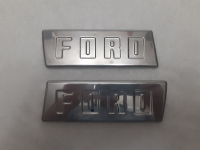 2) Vintage 1948 1949 1950 Ford Cab Over Engine Chrome Hood Side Emblems ...