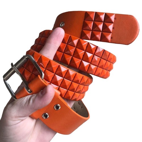 3-Row Pyramid Studded Leather Belt Unisex Large Punk Rock Goth Emo ...