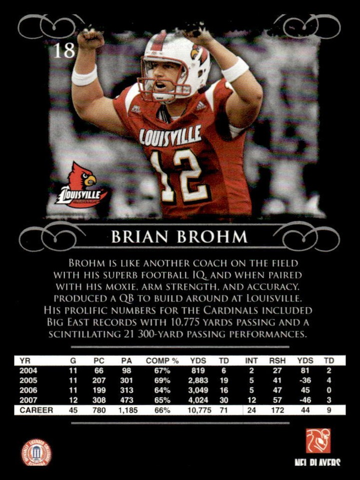 Brian Brohm 2008 Press Pass Legends #18 Louisville IP Auto Football ...
