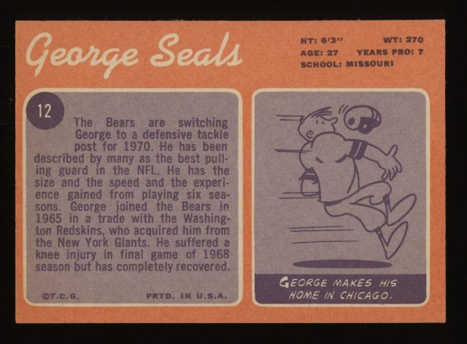 1970 George Seals Topps Football Rookie Rc #12 EX-MT *NICE* SET BREAK ...