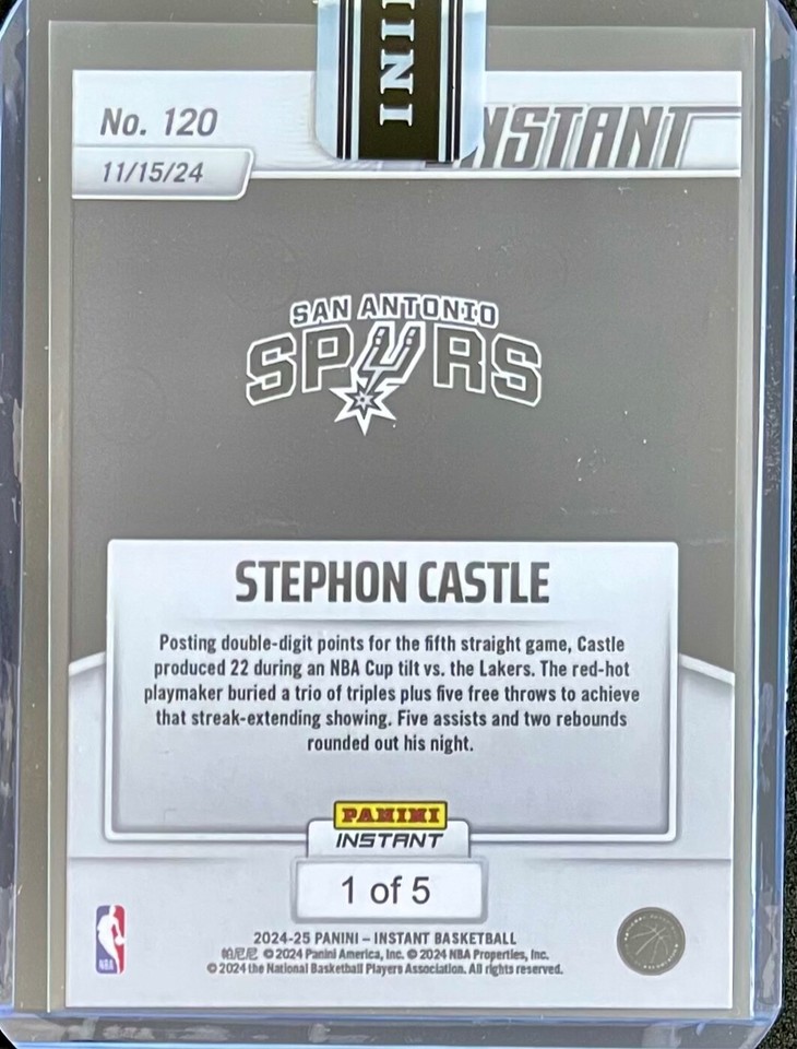 🔥White Tiger #1/5🔥2024-25 NBA Panini Instant STEPHON CASTLE Rookie Card ...