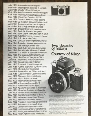 1973 Nikon Cameras PRINT AD Two Decades of History | eBay