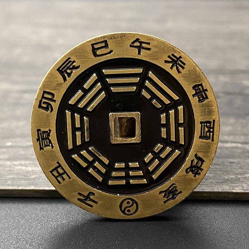 Taoist Copper Coin Bagua Taiji Amulet Pendant Peace Symbol Vintage Folk ...