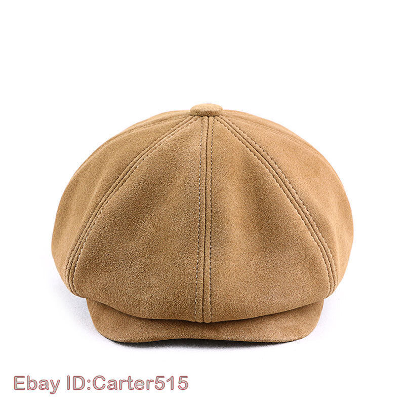 Men's Suede Sheepskin Peaked Cap Newsboy Hats Caps Jeff Hat Casquette ...