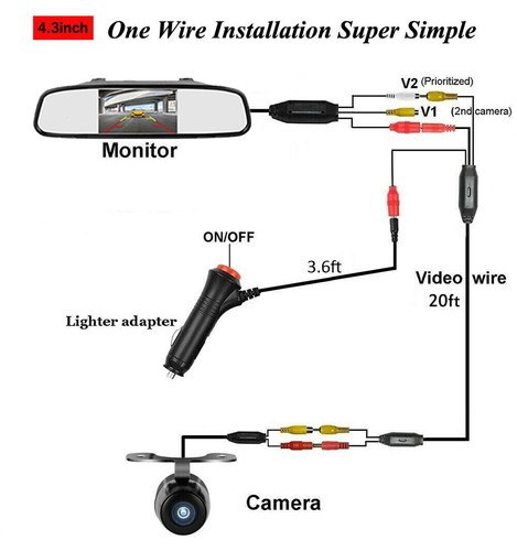 Backup Camera Mirror 4.3" Car Rear View Reverse Night Vision Parking ...