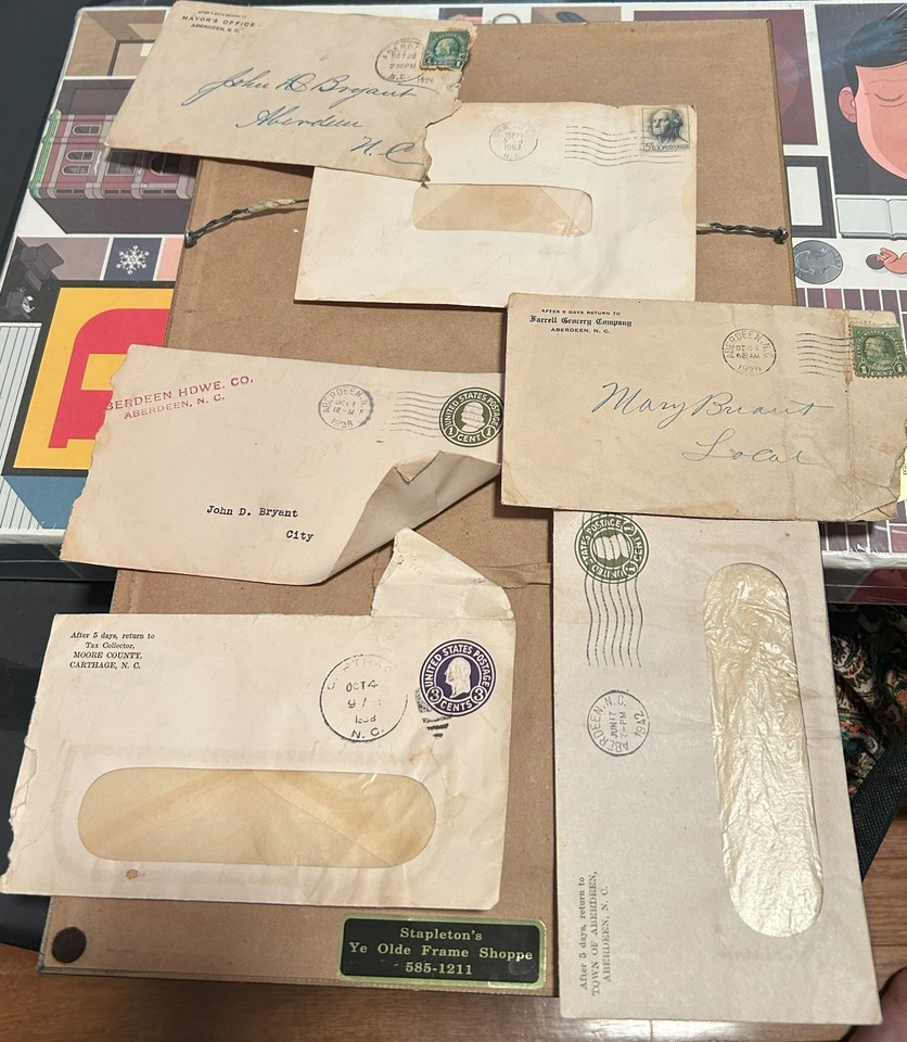 Antique Framed & Loose Envelopes w/ Stamps NC Postal History 1900s Lot ...