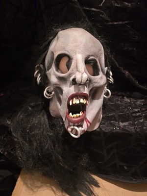 Vampire Mask with Ring Piercings Spirit Halloween Over Head Mask with ...