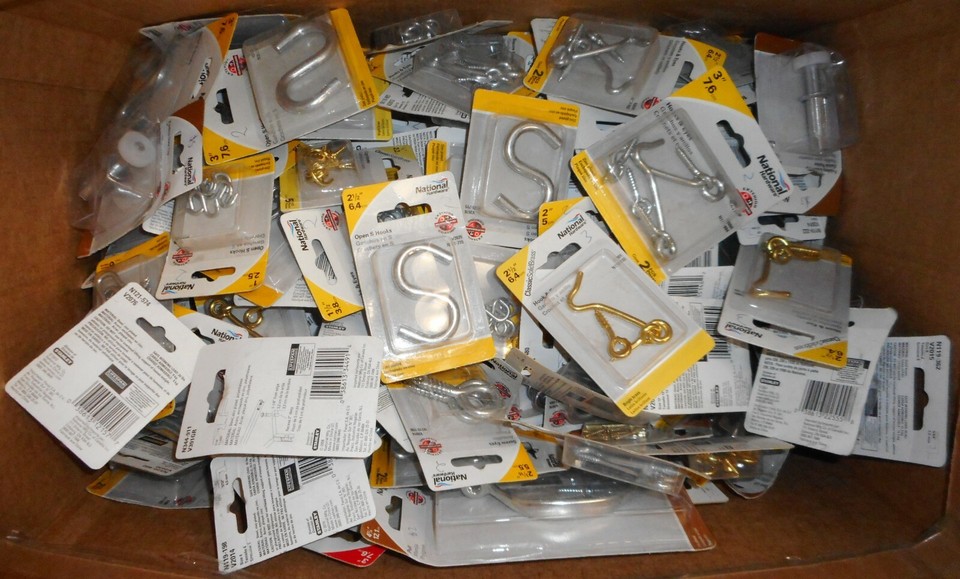 LOT OF 162 NATIONAL HARDWARE ASSORTED HOOKS & OTHER FASTENER **SEE ...