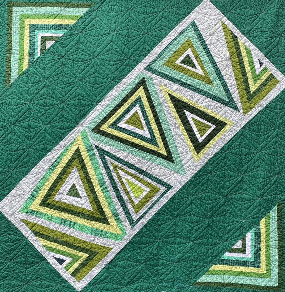 JADE GEOMETRY Modern Throw Quilt 56” x 56” Handmade. Cotton. Green triangles | eBay