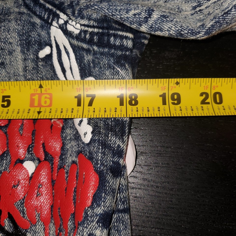 Reason Designed In NYC Men’s Denim Jacket Skeleton Flames Motorcycle ...