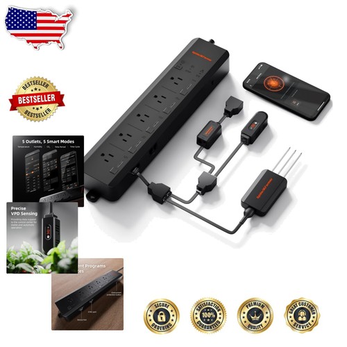 5 AC Outlet Smart Power Strip with Soil & Temp Humid Sensors for Grow ...