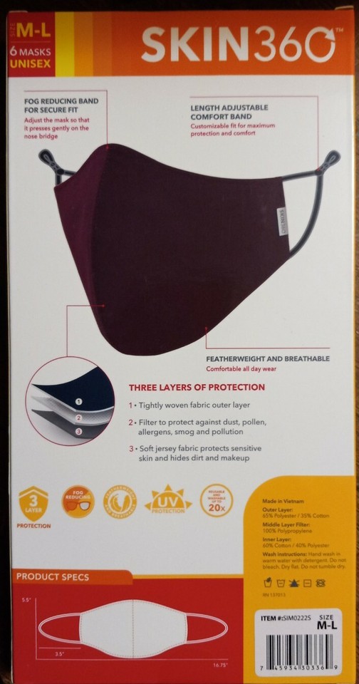 6 Pack SKIN360 Face Mask M/L Mixed Colors NEW FACTORY SEALED BOX | eBay