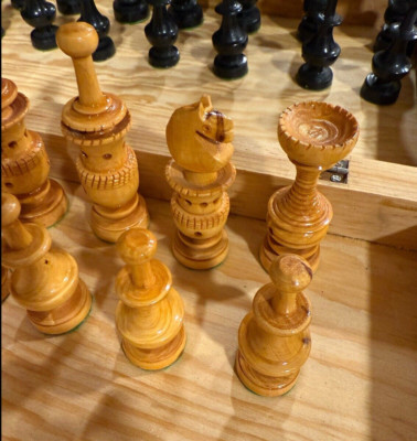 Vintage 1970's Mexican Hand Carved Wooden Chess Pieces and Board | eBay