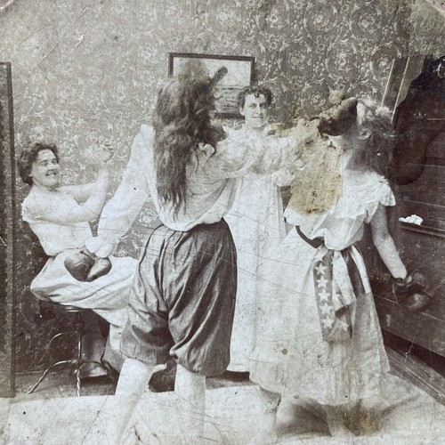 Antique 1890s Women In Underwear Have Boxing Match Stereoview Photo ...