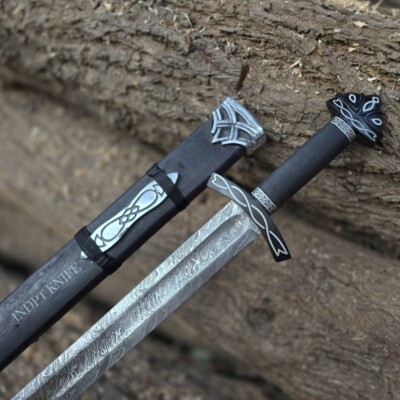 Northman 1095 Damascus Steel Viking Sword, 38 Inches, Full Tang, With ...