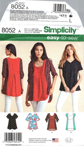 SIMPLICITY Sewing Pattern 8052 Size XXS-XXL Misses Top 4 designs NEW ...