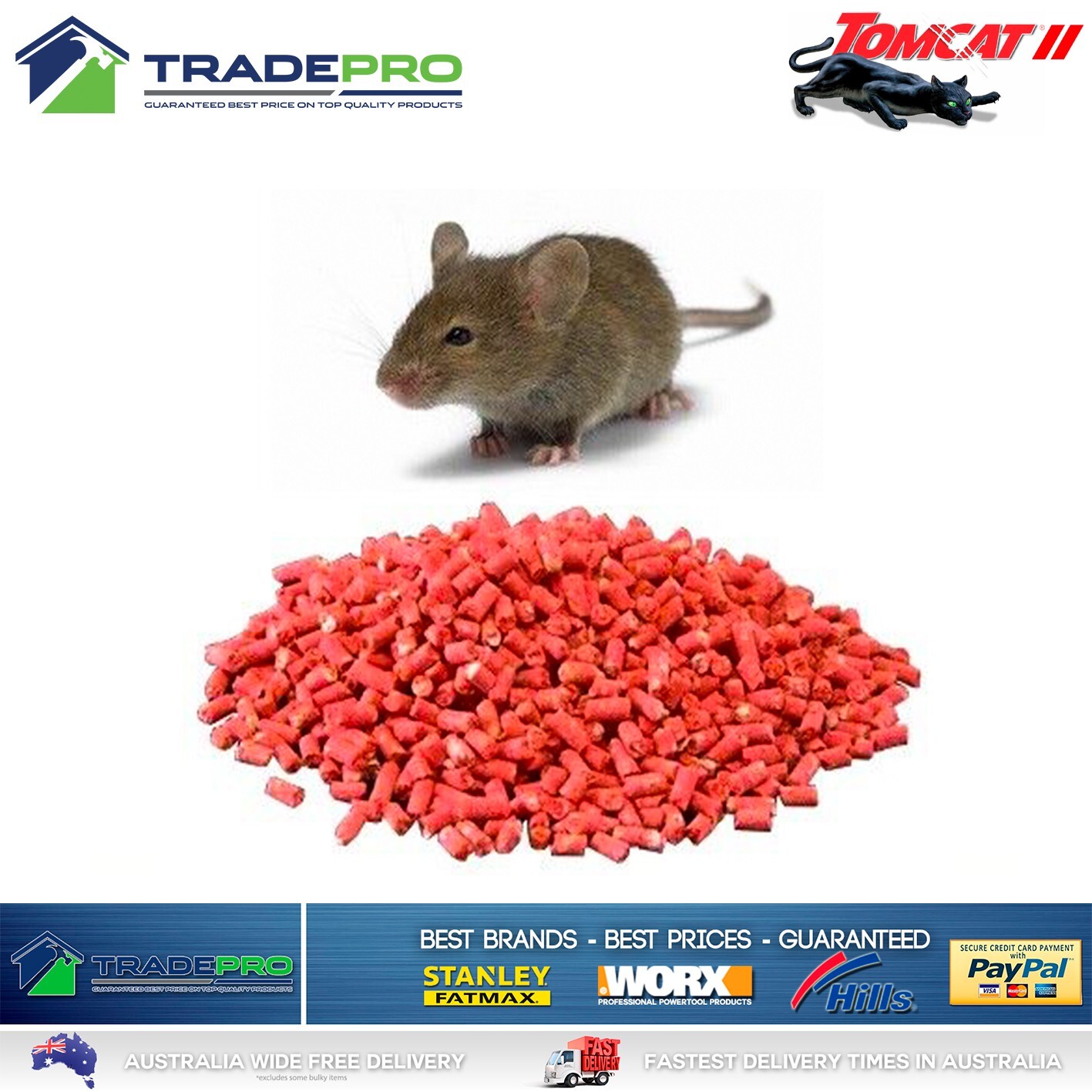 Tomcat II Ultra Fast Pellets 1kg Red Rat Bait Mouse Trap Poison Rodent ...