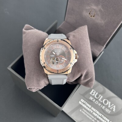 Bulova Marine Star Rose gold Dial-Grey Rubber Strap 98A228 Automatic ...