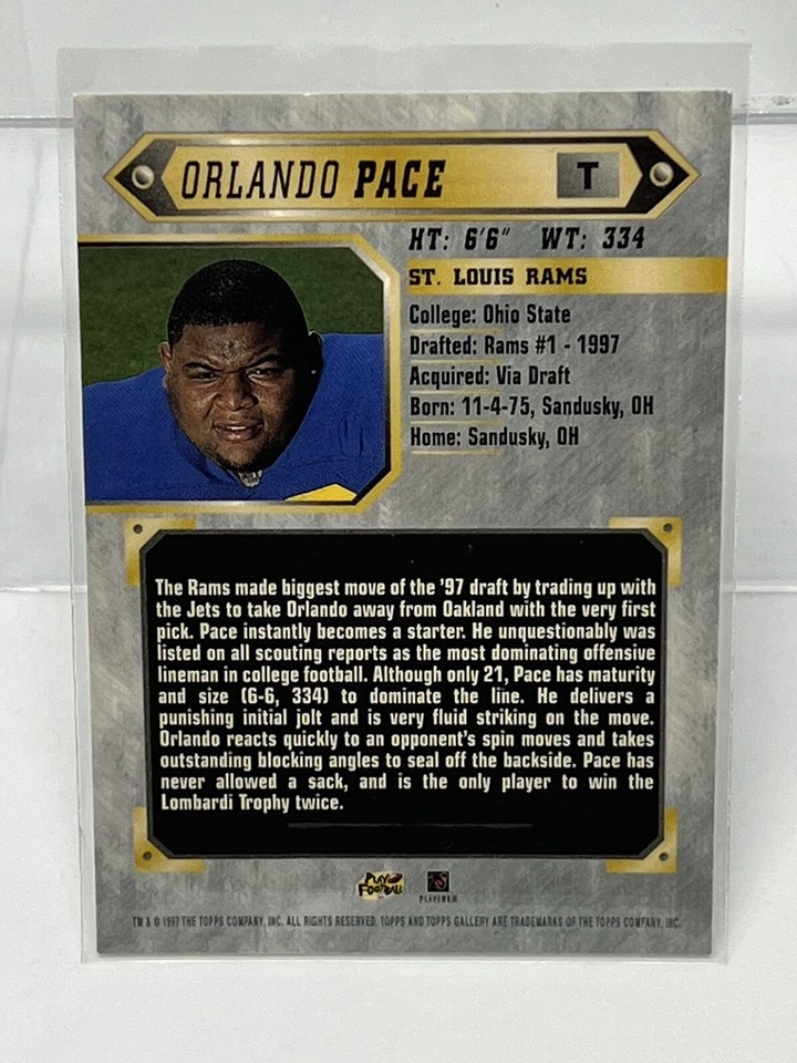 1997 Topps Gallery #1 Orlando Pace Rookie Card Rams HOF | eBay