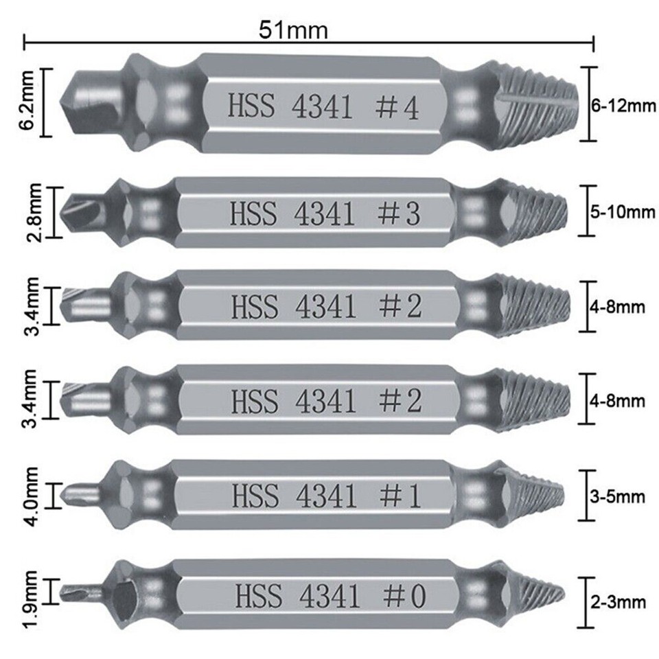 6Pcs Damaged Screw Extractor Remover Set For Stripped Head Screws Nuts ...
