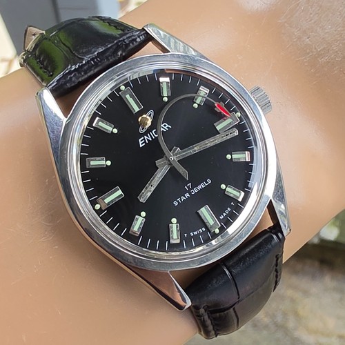 Vintage ENICAR men's manual wind watch Rocket second hand swiss 1970s ...