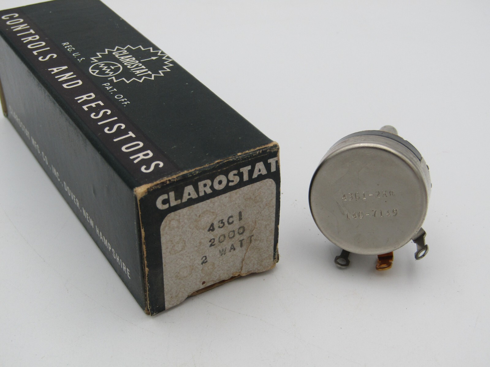 43C1-2000 2K Ohm 2 Watt Vintage Clarostat Potentiometer 43C1 2K -- No ...