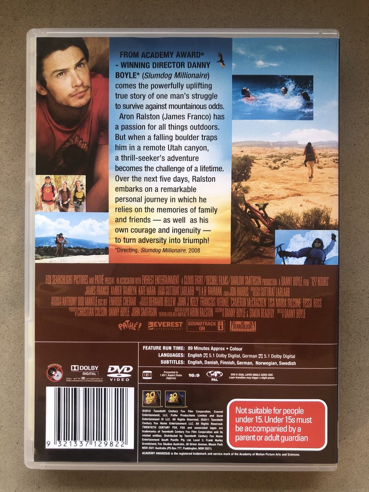 127 Hours (DVD 2010) Region 4 Adventure, Drama, Suspense/Thriller James ...