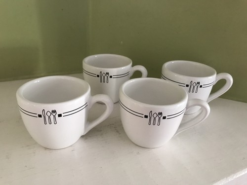 Emeril lot of 4 ceramic white w design on rim 3 oz expresso cups | eBay