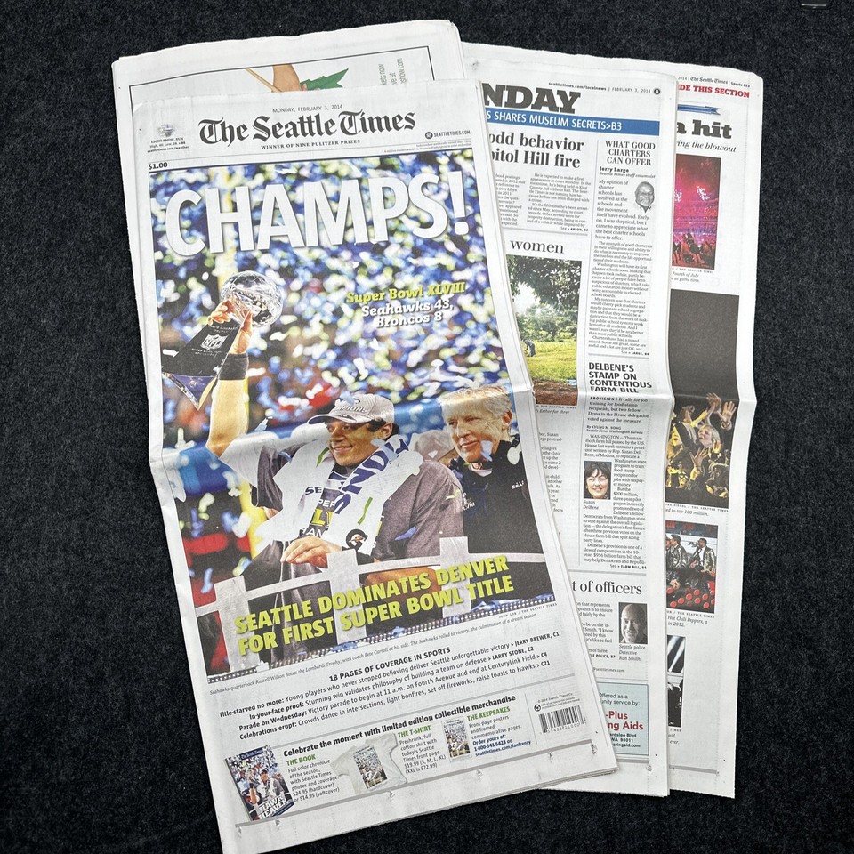 Seahawks Super Bowl - CHAMPS! Seattle Times Newspaper (2/3/14) Complete ...