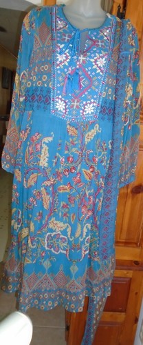 Soft Surroundings Mirapani Dress Teal Boho Tassel Maxi Ruffle L/S Large ...