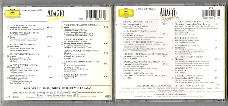 HERBERT VON KARAJAN Adagio + Romantic Adagio Berlin Philharmonic DG 2 ...