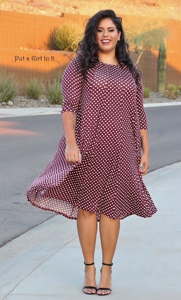 New PLUS SIZE Womens BURGUNDY WINE POLKA DOT PLEATED BOHO USA MIDI ...