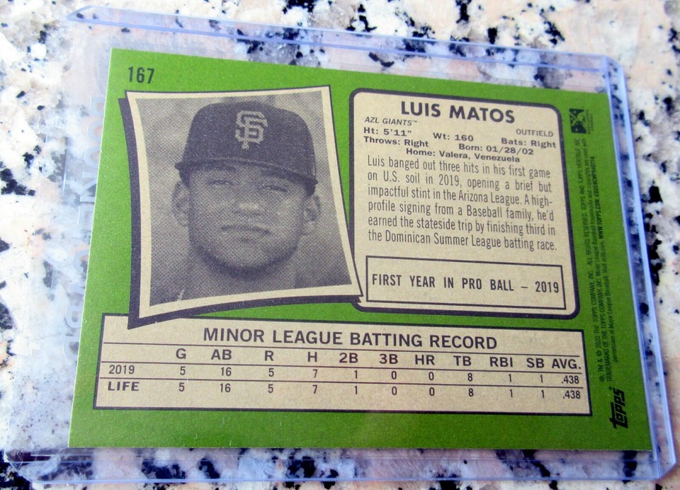 LUIS MATOS 2020 Topps Heritage Rookie Card RC SF Giants Venezuela HR ...