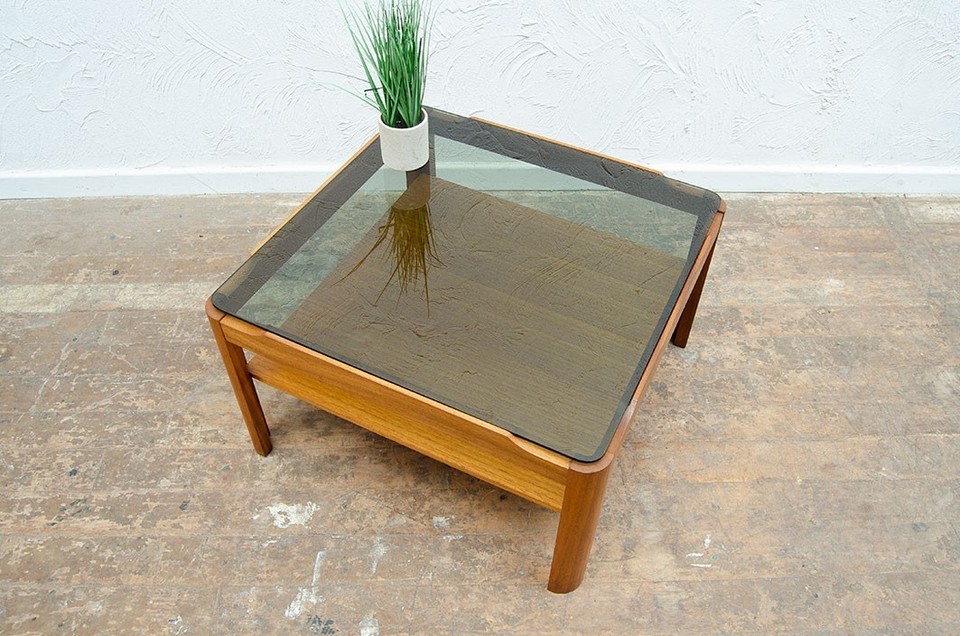 TEAK SQUARE MID CENTURY COFFEE TABLE BY MYER 70'S GLASS VINTAGE ...