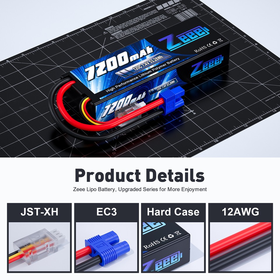 2x Zeee 2S Lipo Battery 7200mAh 7.4V 120C EC3 for RC Car Truck Truggy ...