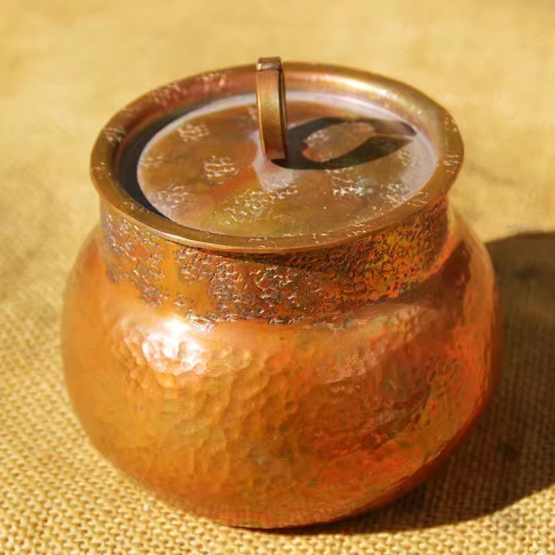 Pure Copper Stew Pot with Lid Thick Handmade Tea Cans Container Antique ...