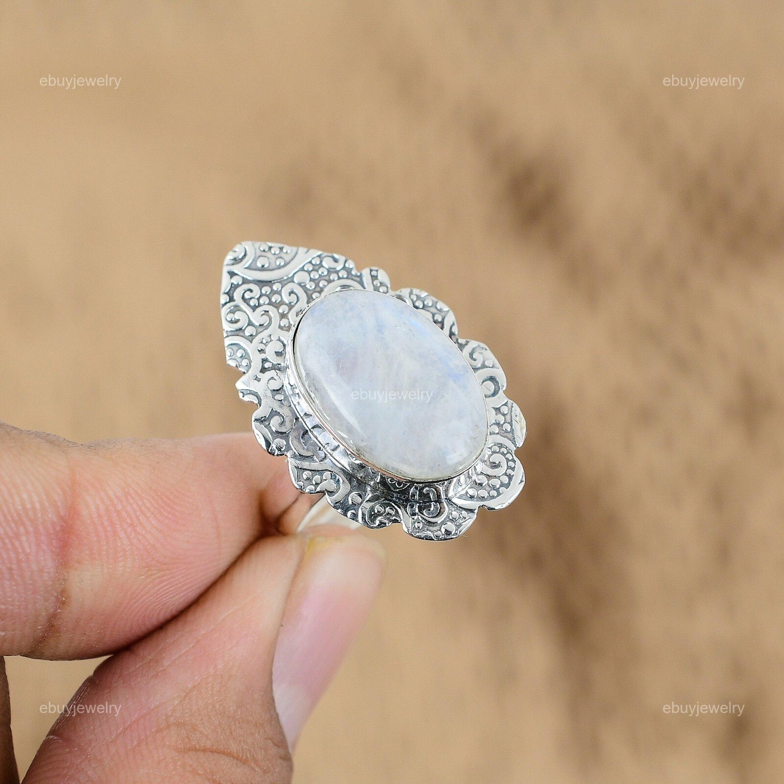 Gift For Her Natural Rainbow Moonstone Multi Stone Adjustable Ring 925 Silver | eBay