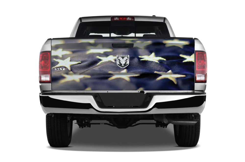 American Flag Fabric Stars Graphic Rear Tailgate Vinyl Decal Truck ...
