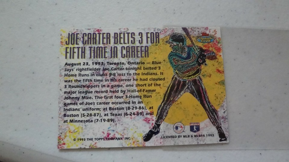 1993 TOPPS TADIUM CLUB MEMBERS ONLY BELTS 3 FOR 5TH JOE CARTER BASEBALL ...