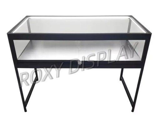 47" Black Retail Display Table Showcase w/ LED Strip Lights & Tempered ...