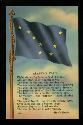 Alaska AK postcard state flag greetings poem linen | eBay