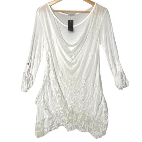 Italian Lace Silk Tunic Top S Ivory Ethereal Asymmetrical Embroidered ...