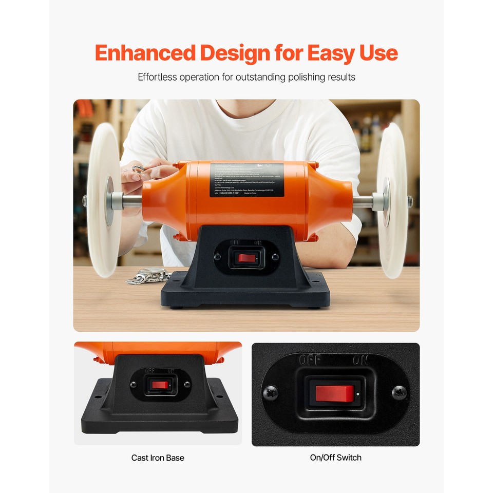 Uimoso 8" Bench Buffer Polisher 3/4 HP 3450RPM for Metal Jewelry Wood ...