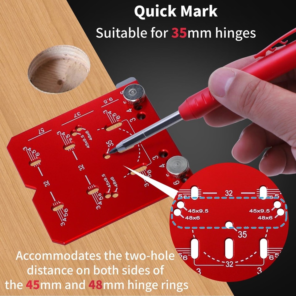 Ruitool Cabinet Hinge Jig, Adjustable Drilling Distance 35mm Drill ...