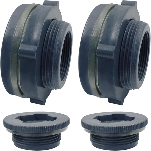 2pcs 1.5 Inch Pvc Bulkhead Fitting with Plugs NPT1-1/2 1-1/2inch-2pcs ...