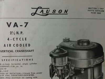 Lauson VA-7 Vertical 4-Cycle Gasoline Engine Parts Manual Lawn Mower 2. ...