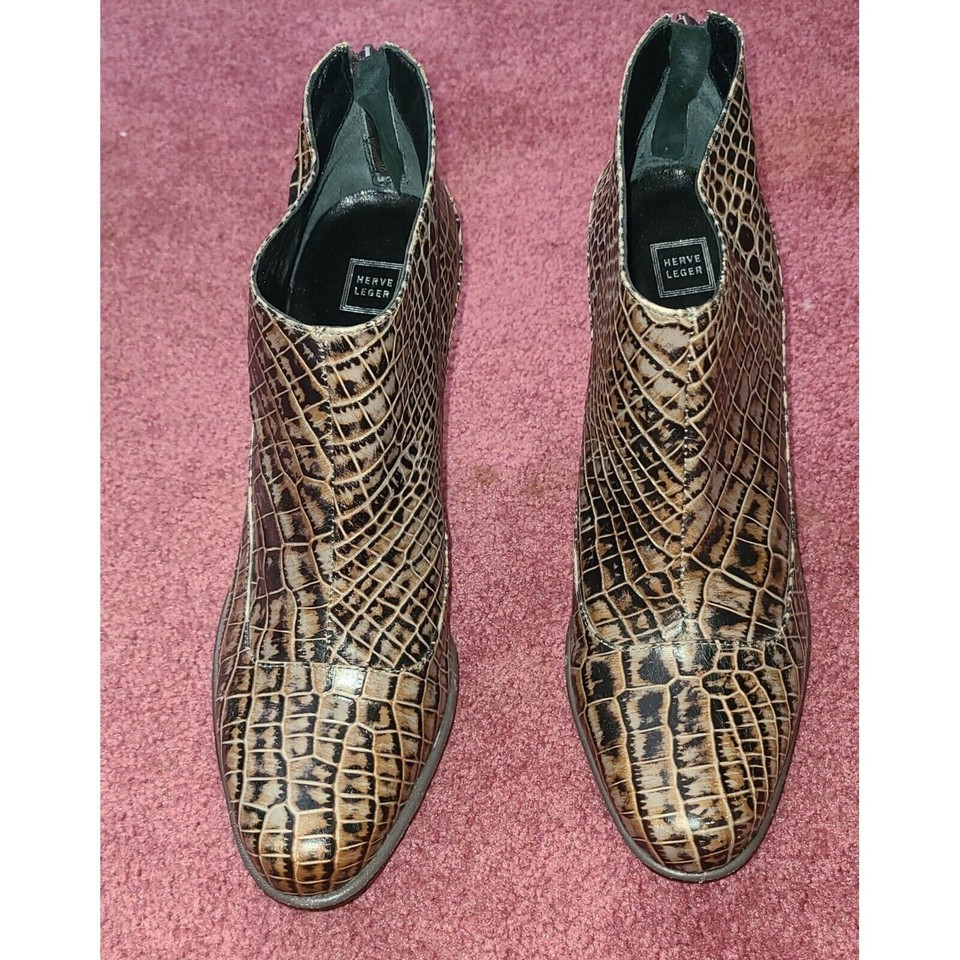 Herve Leger Leather python print laser cut shoes Zip Back Snake 39.5, 8 ...