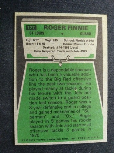 1975 Topps Football Card # 127 Roger Finnie - St. Louis Cardinals | eBay