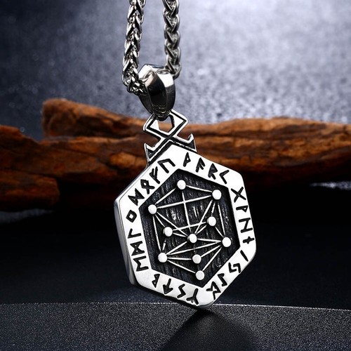 Mens Nordic Viking Kabbalah Tree of Life Vegvisir Rune Pendant Necklace ...